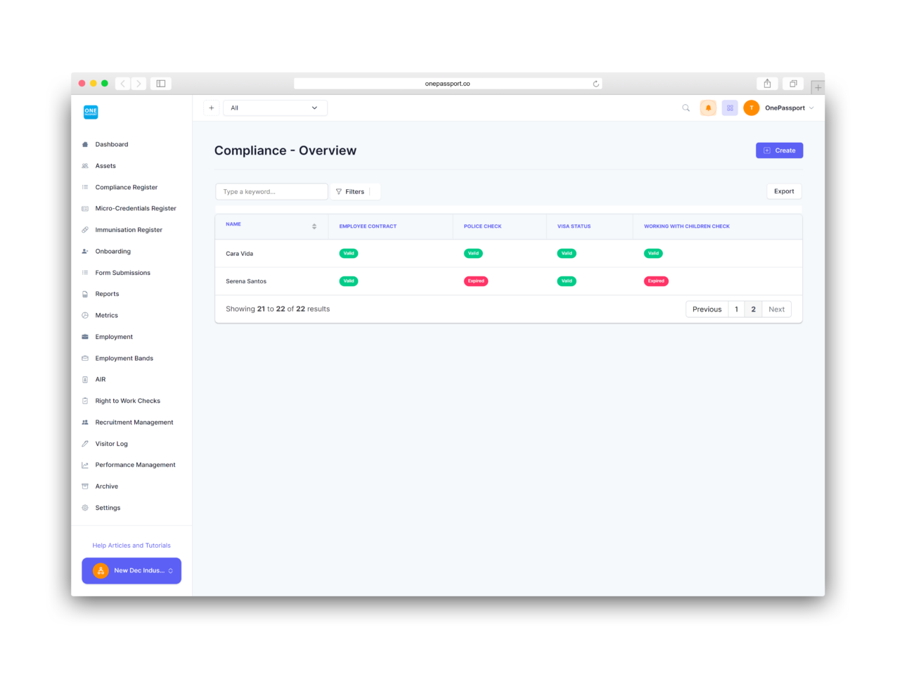 Workforce Compliance Management - OnePassport
